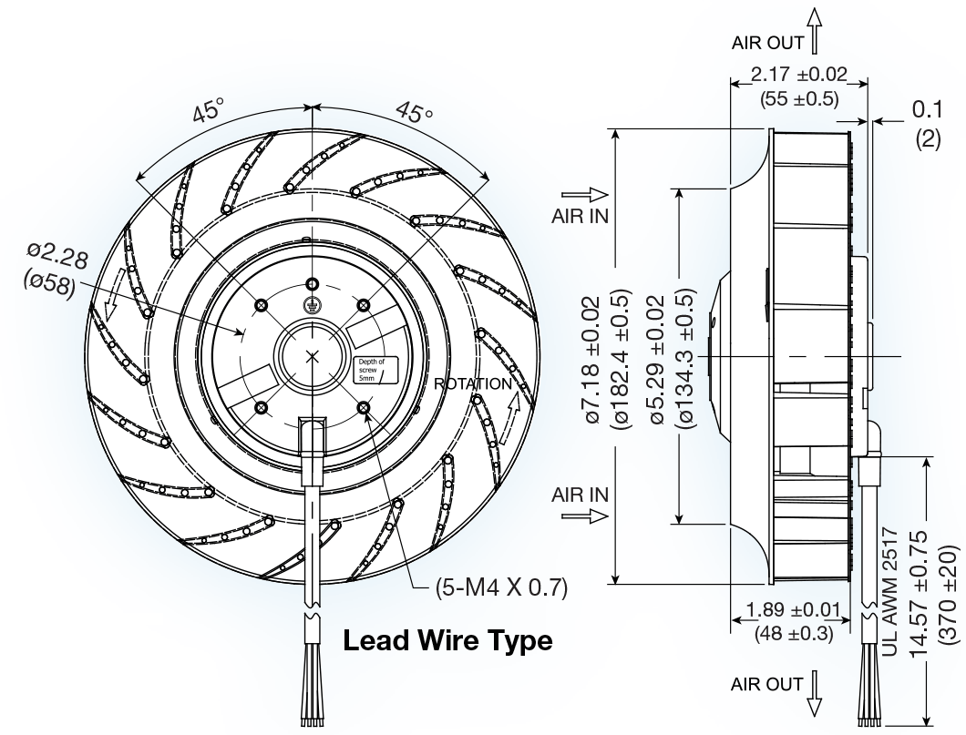 UF180(55)APA 182mm dia AC Motorized Impellers - Mechatronics