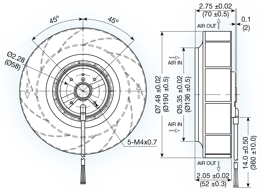 UF190APA 190mm dia AC Motorized Impellers - Mechatronics